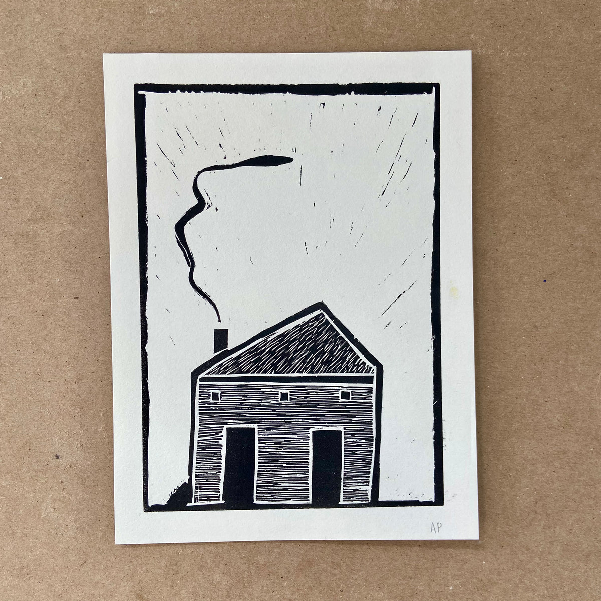 Frankie Sigman :: Linocut Little Cabin – Archie's Press