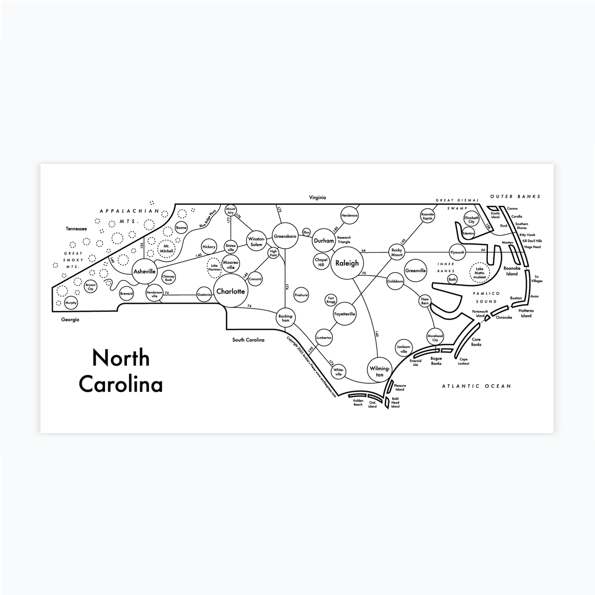 North Carolina Map Print – Archie's Press