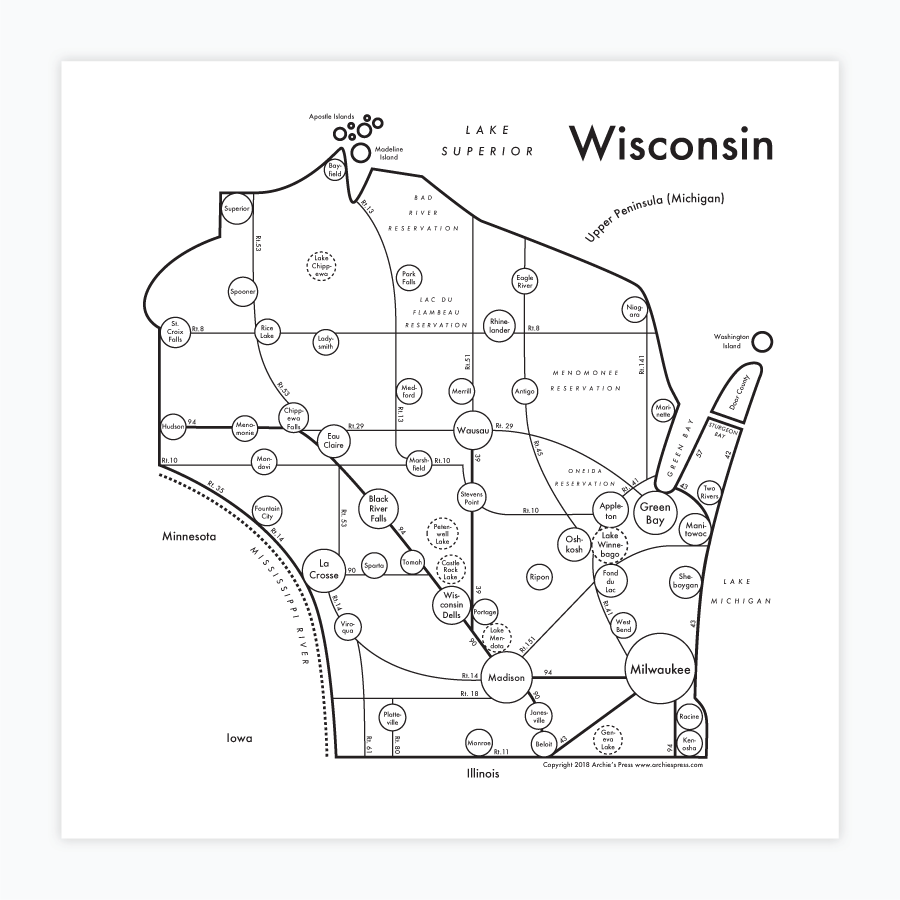 Wisconsin Map Print – Archie's Press